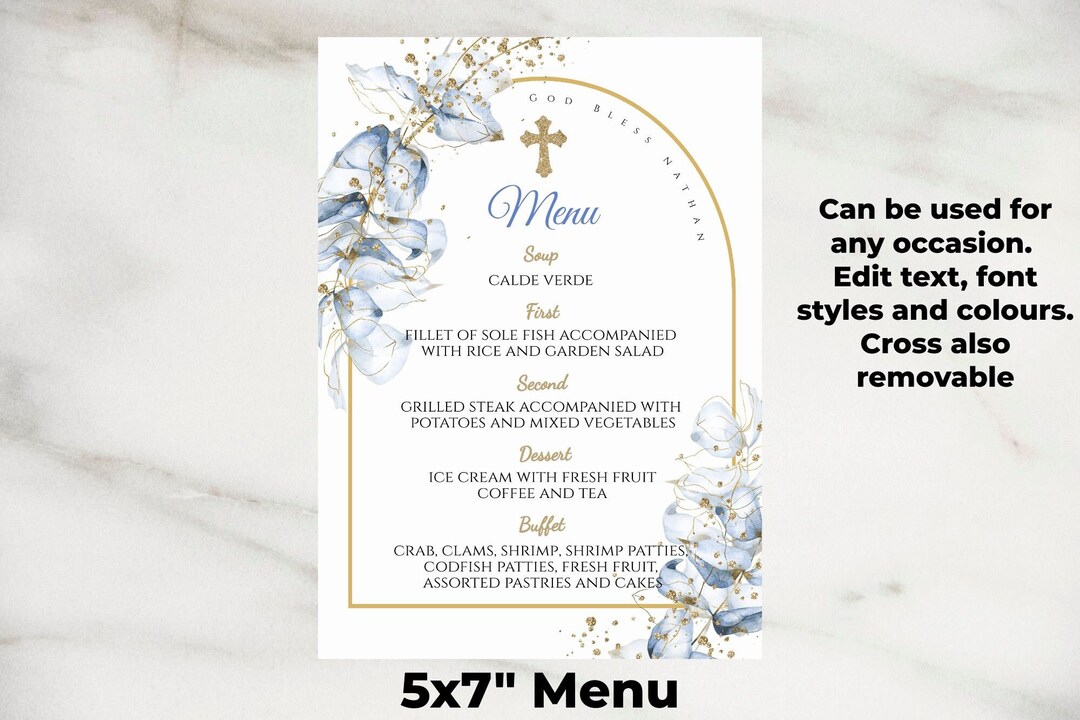 Blue Eucalyptus Baptism Menu, Boy Baptism Menu, Baptism, Communion ...