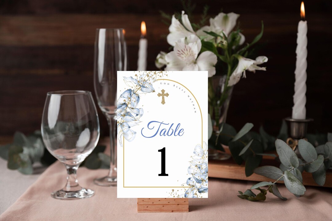 Blue Eucalyptus Baptism Table Numbers, Boy Baptism, Baptism, Communion ...