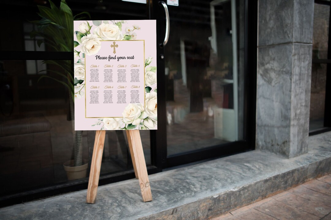 White Floral First Communion Seating Chart, Digital Download Seating ...