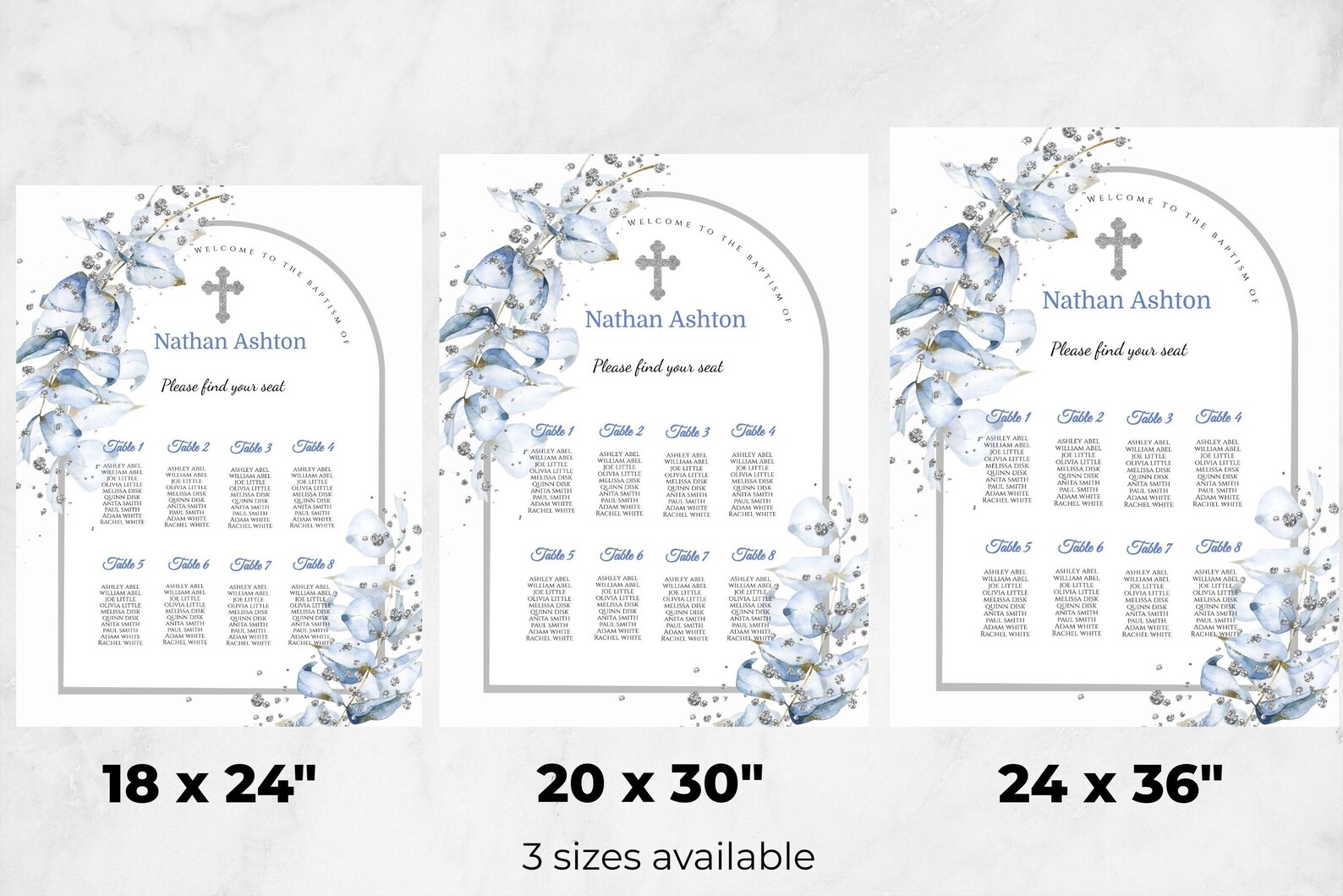 Blue Eucalyptus Baptism Seating Chart, Boy Baptism, Baptism, Communion ...