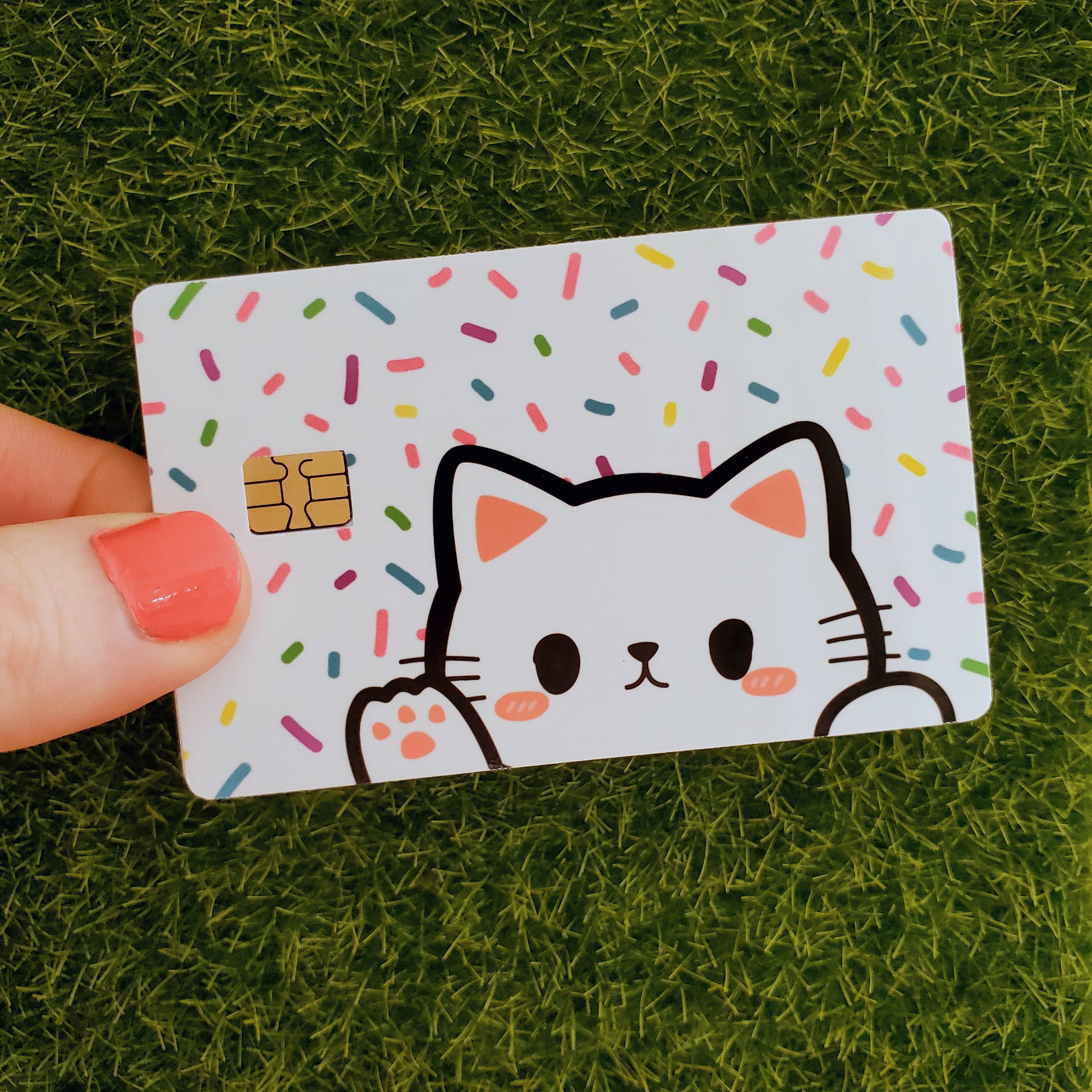 Kawaii Cat Rainbow Confetti Credit Card Skin, Funny Credit Card Skin ...