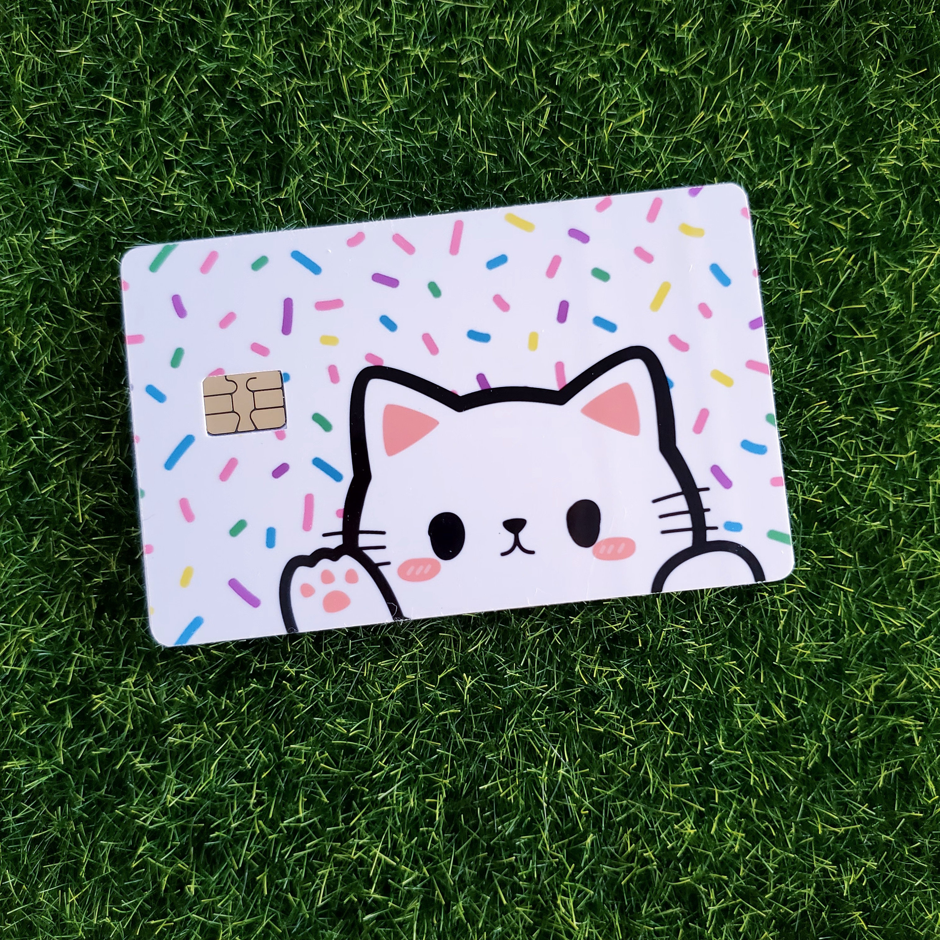 Kawaii Cat Rainbow Confetti Credit Card Skin, Funny Credit Card Skin ...