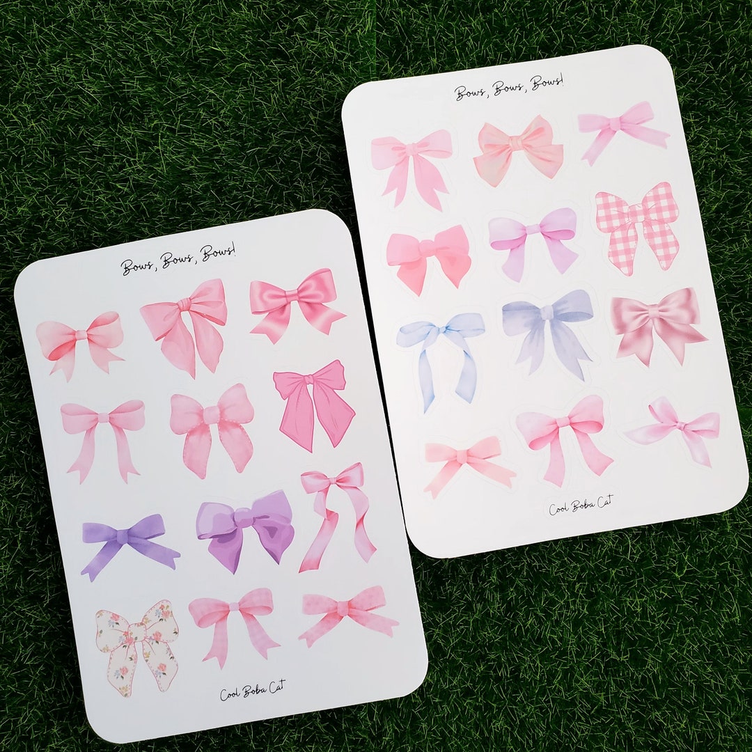 Bow Stickers, 24 Bow Stickers Pink, Rococo, Bow Sticker Sheet, Coquette ...