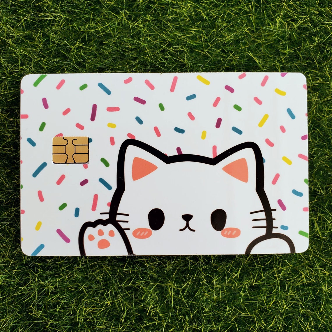 Kawaii Cat Rainbow Confetti Credit Card Skin, Funny Credit Card Skin ...