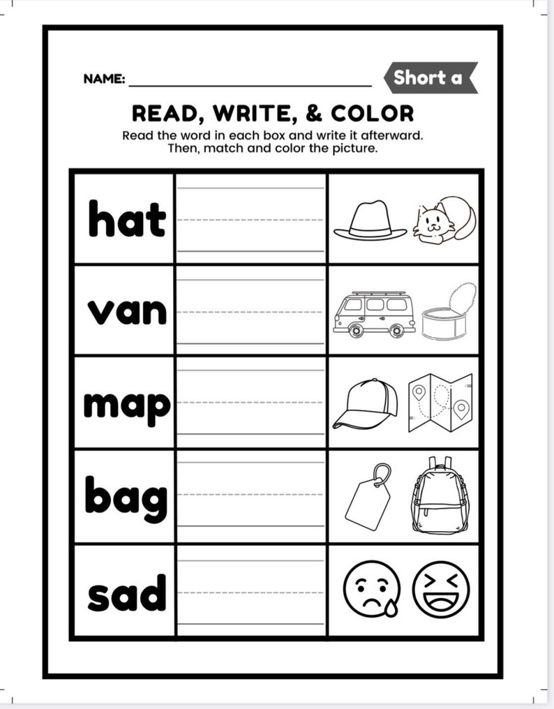 Read, Write, & Color Worksheet - Etsy Read, Write, & Color Worksheet - Etsy