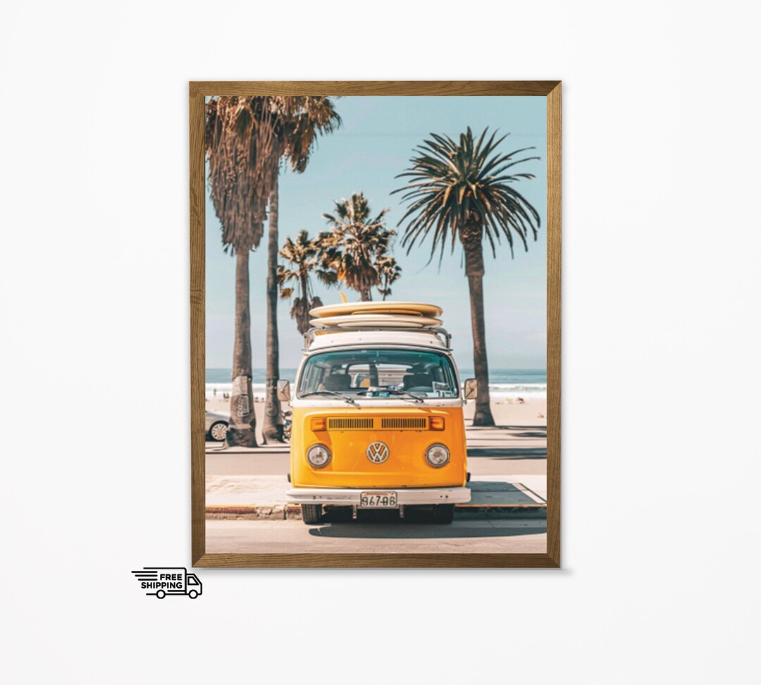Boho Camper Van, Camping Digital Print, Beach Surfing Artwork, Surfing ...