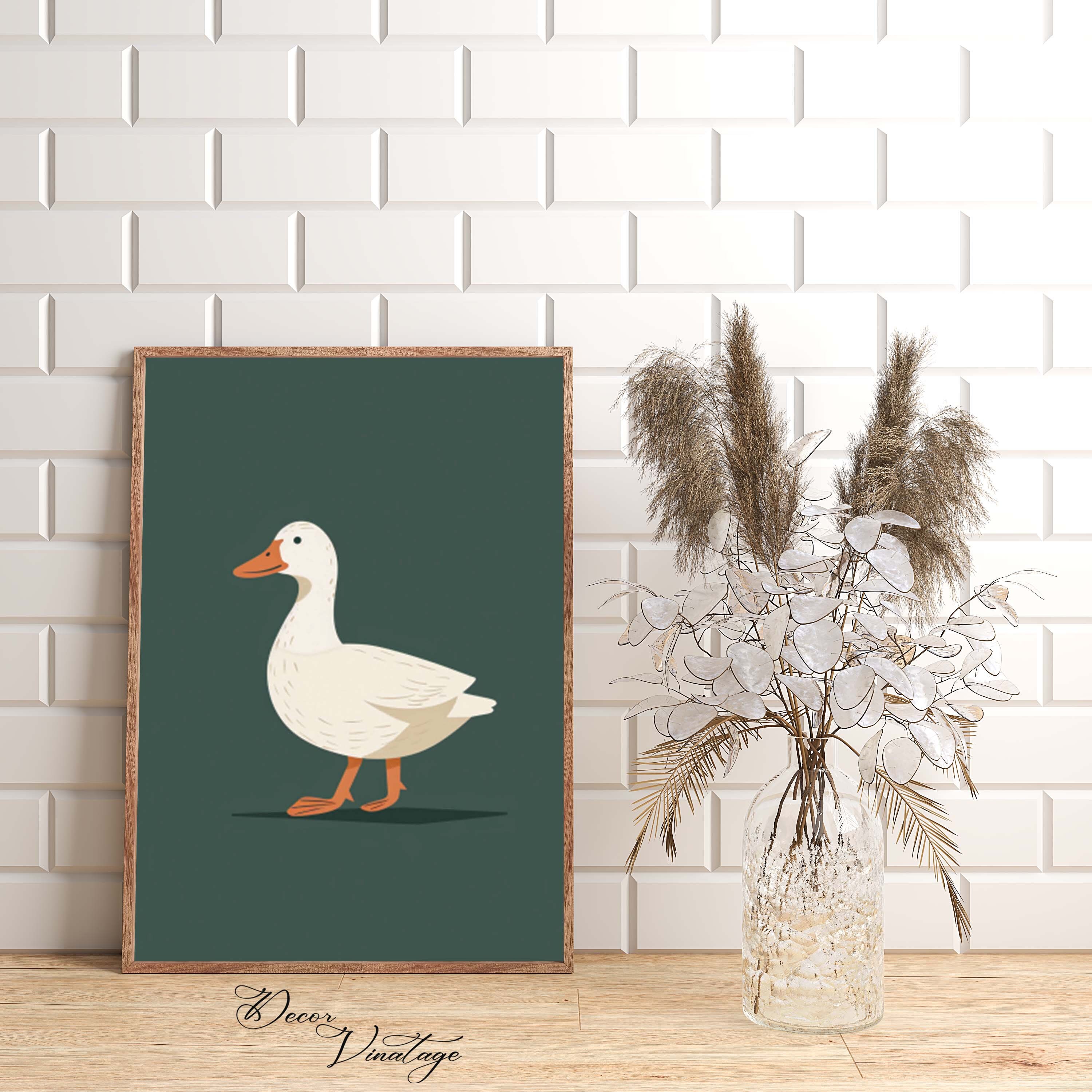 Vintage Goose Wall Art, Cute Goose Prints, Green Nursery Decor for Boy ...