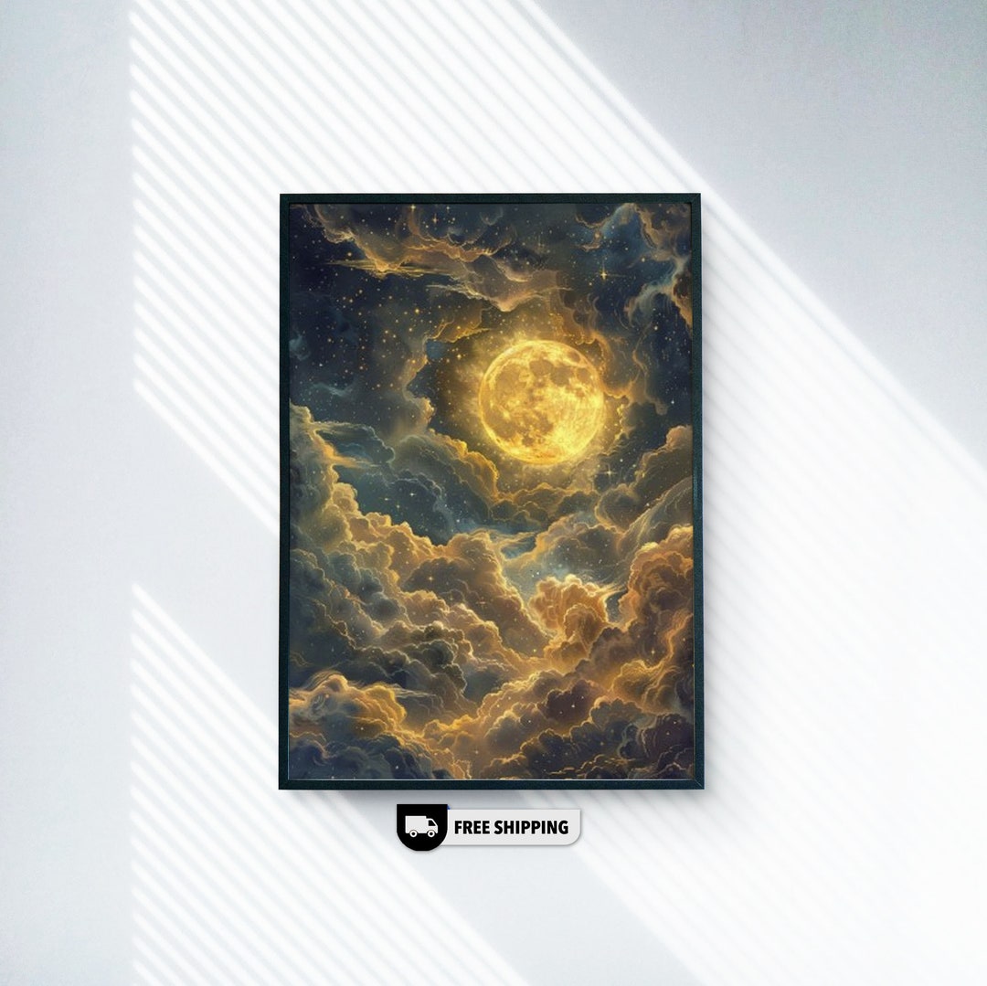 Celestial Moon, Vintage Moon Decor, Moon Phase Art, Full Moon Print ...