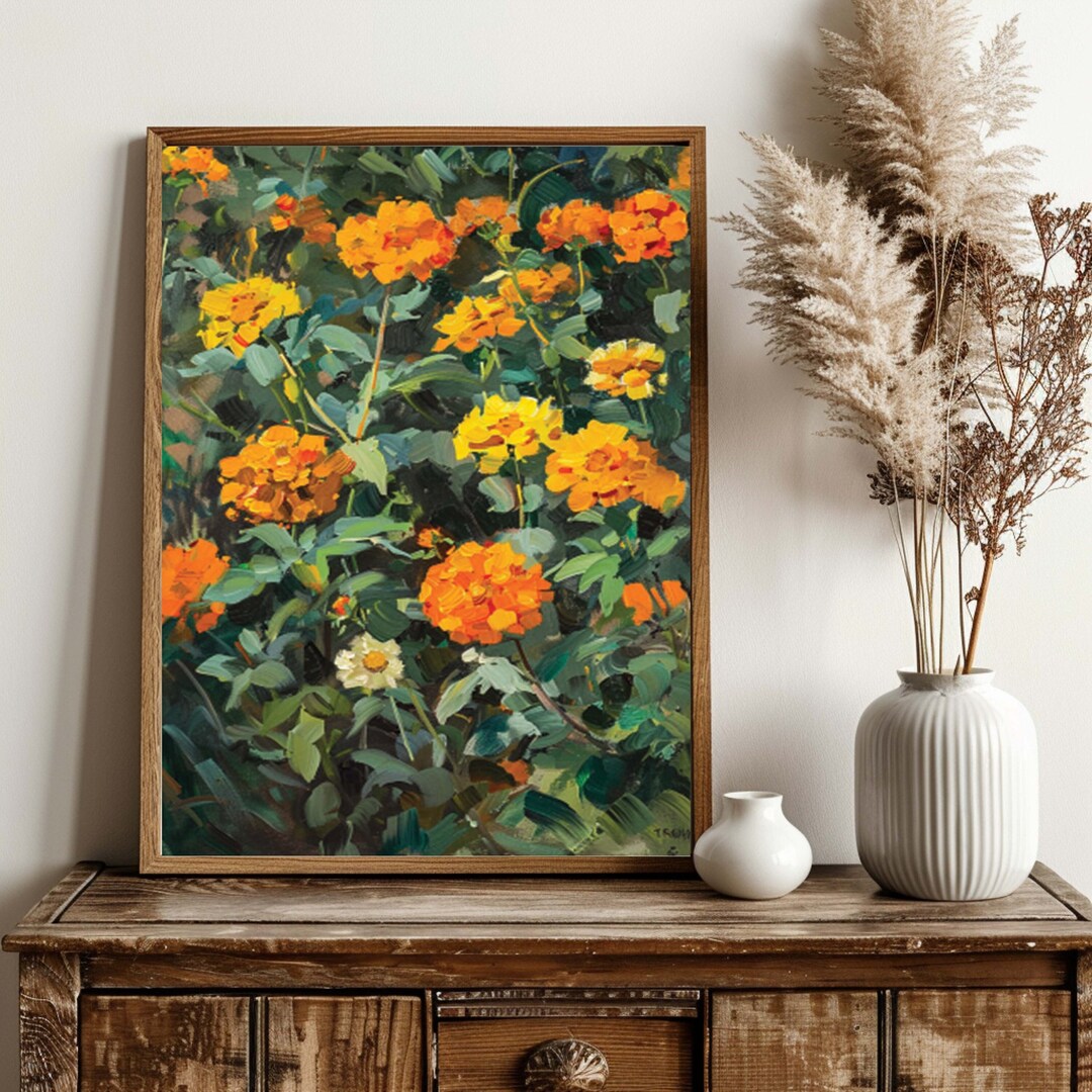 Colorful Marigold Print, Vintage Marigold Art, Marigolds Vibrant Decor ...