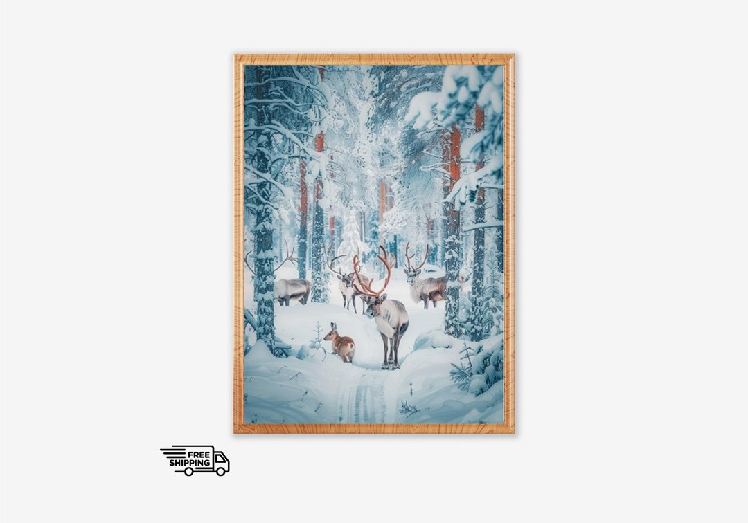 Christmas Scandi Art Downloadable Poster, Reindeers Winter Theme ...