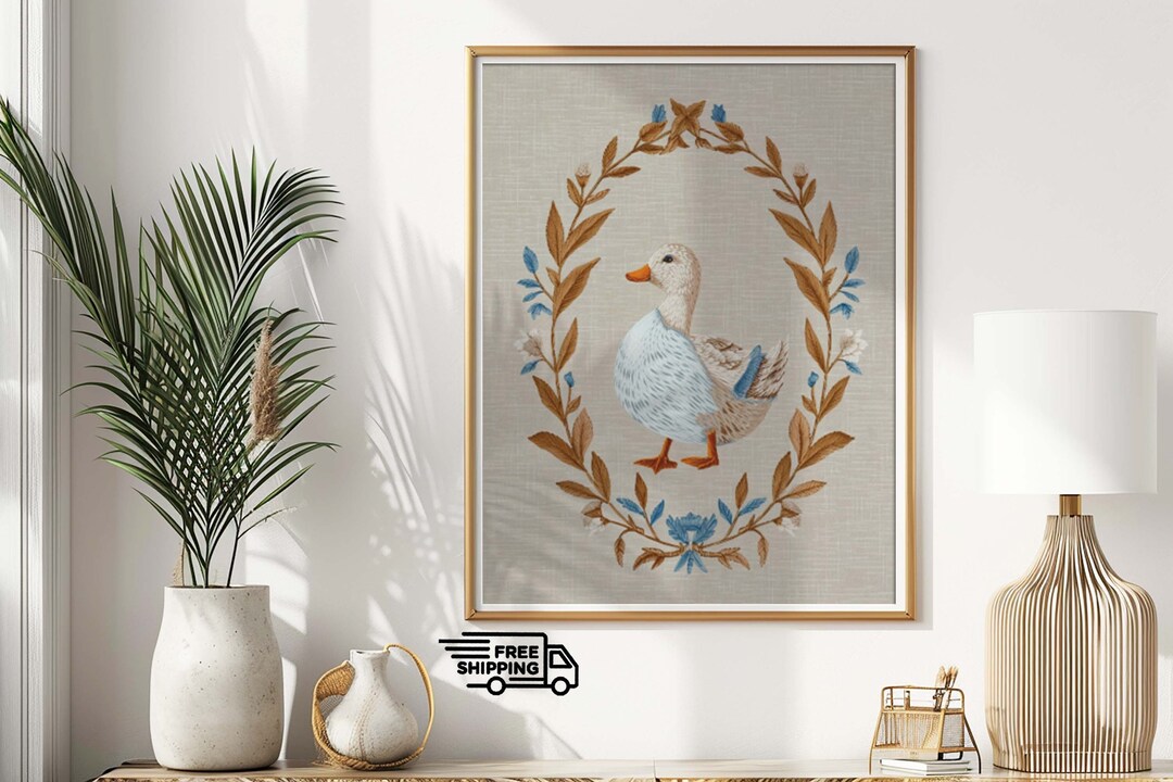 Charming White Goose Art, Cute Goose Prints, Green Nursery Gift Decor ...