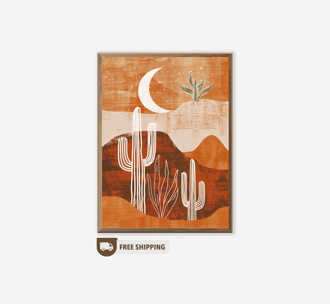 Neutral Vintage Western Plant Wall Art, Desert Cactus Artwork Home ...