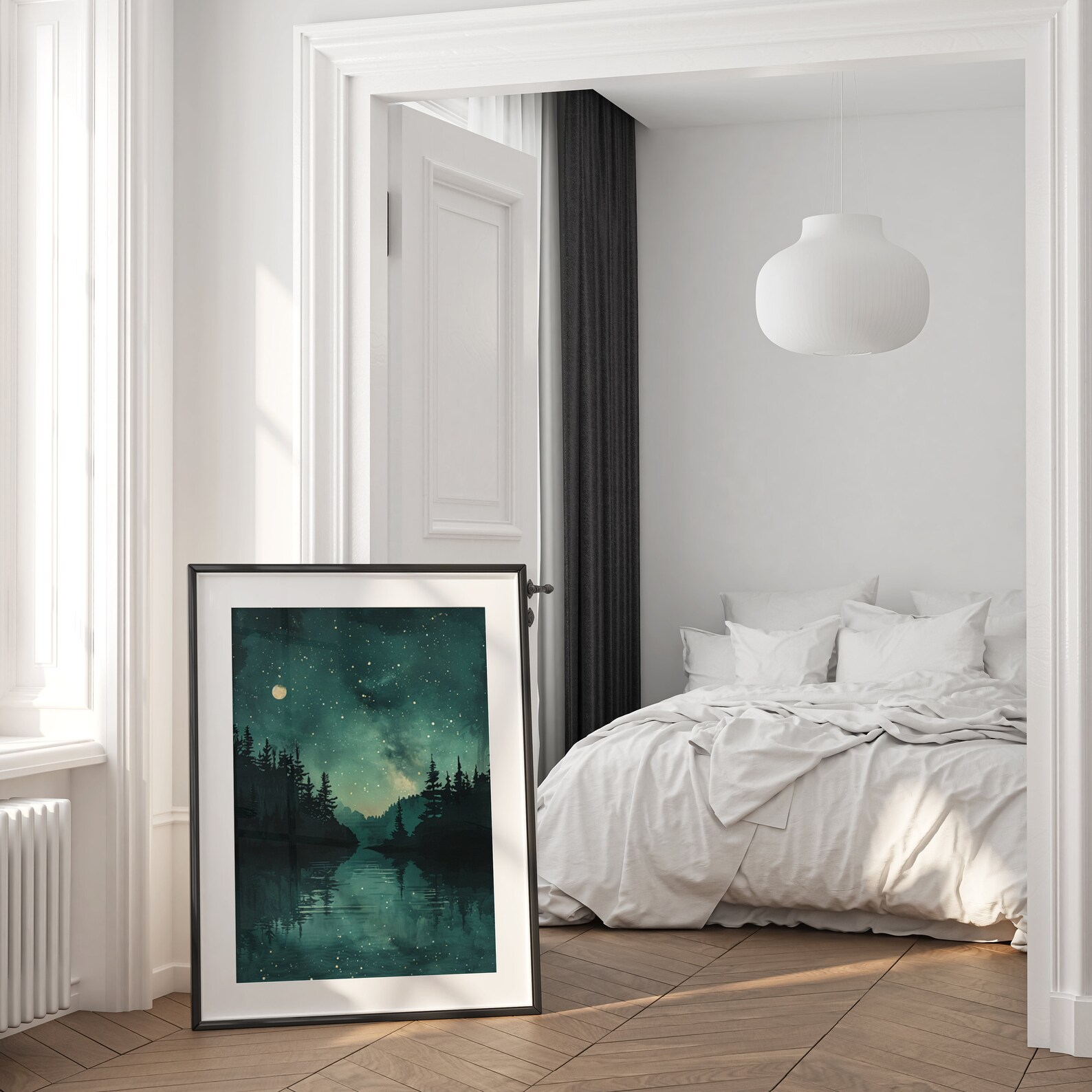 Dark Blue Gothic Night Bedroom Wall Decor, Starlight Wall Print ...