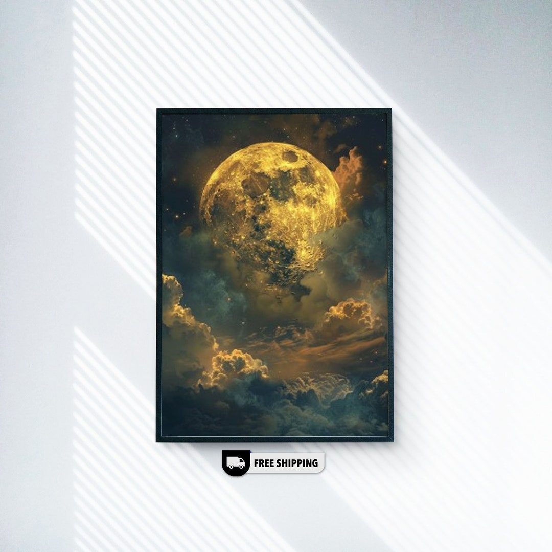 Vintage Moon Print, Moon Digital Art, Lunar Night Sky, Celestial Moon ...