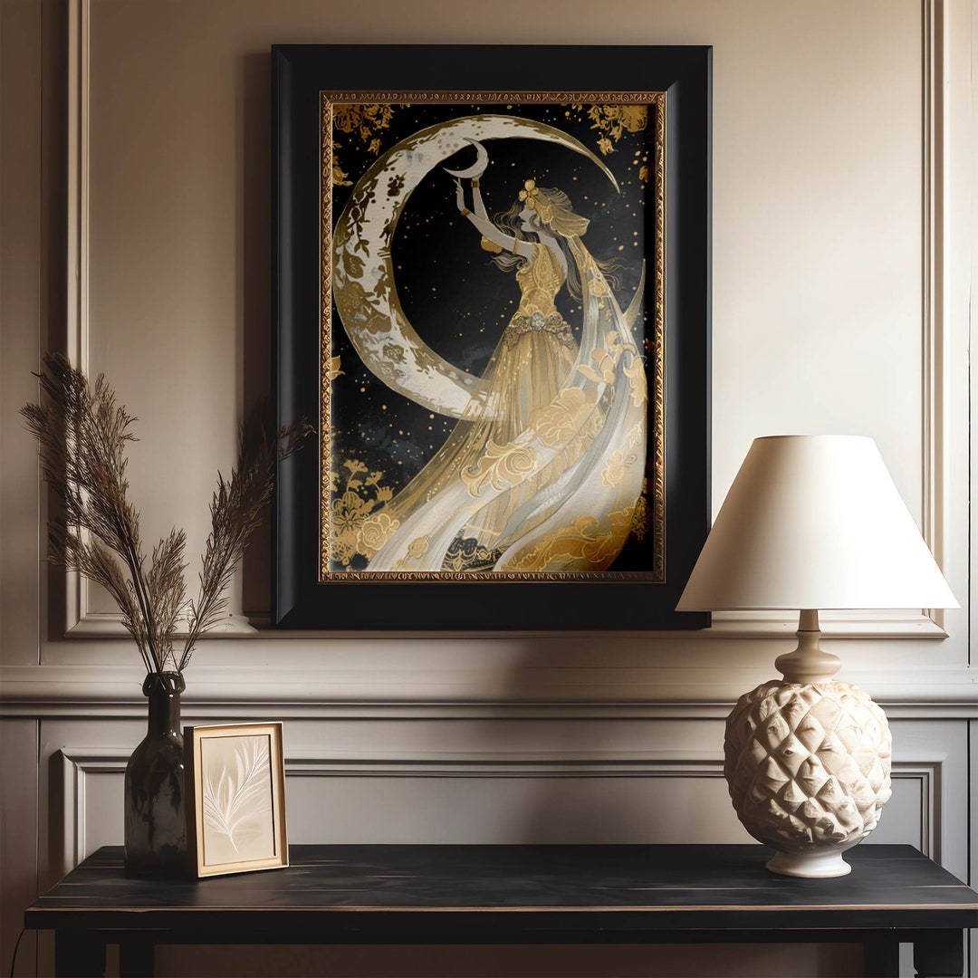 Moon Lady Art, Moon Shiny Sky, Moon Goddess Artwork, Celestial Moon ...