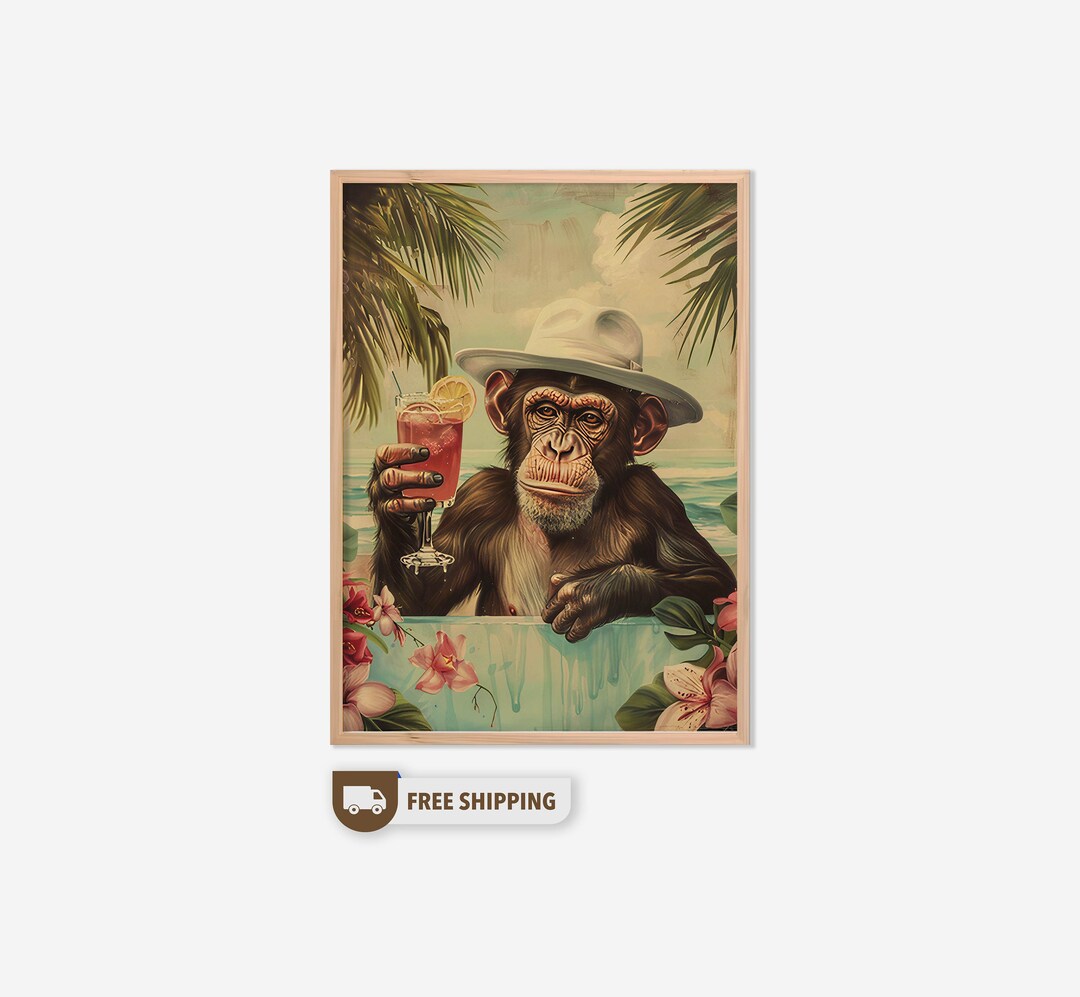 Monkey Aesthetic Retro Printable Art, Monkey Bar Artwork Digital Print ...