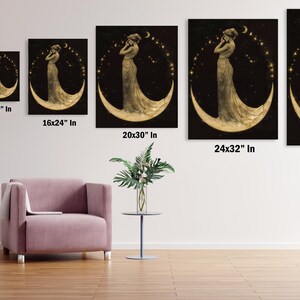 Vintage Moon Women, Lunar Lady Poster, Lunar Portrait Print, Moon ...
