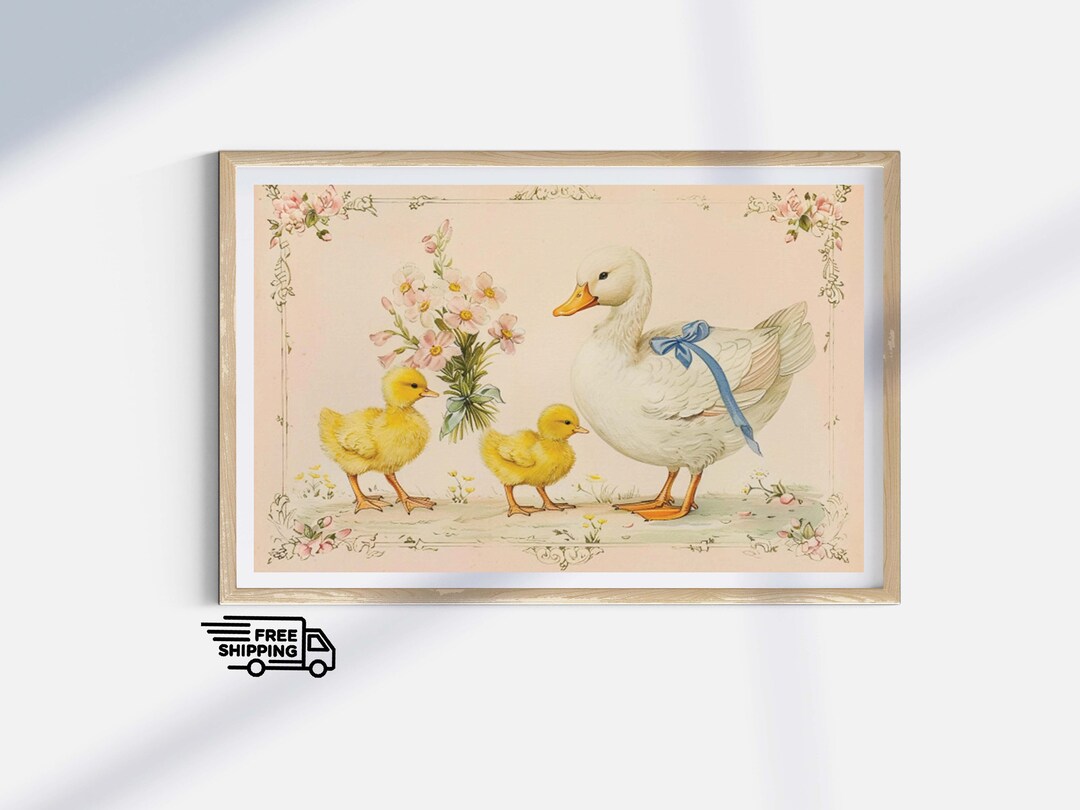 Vintage Mother Duck and Duckling Print, Trippy Duck Watercolor Art ...