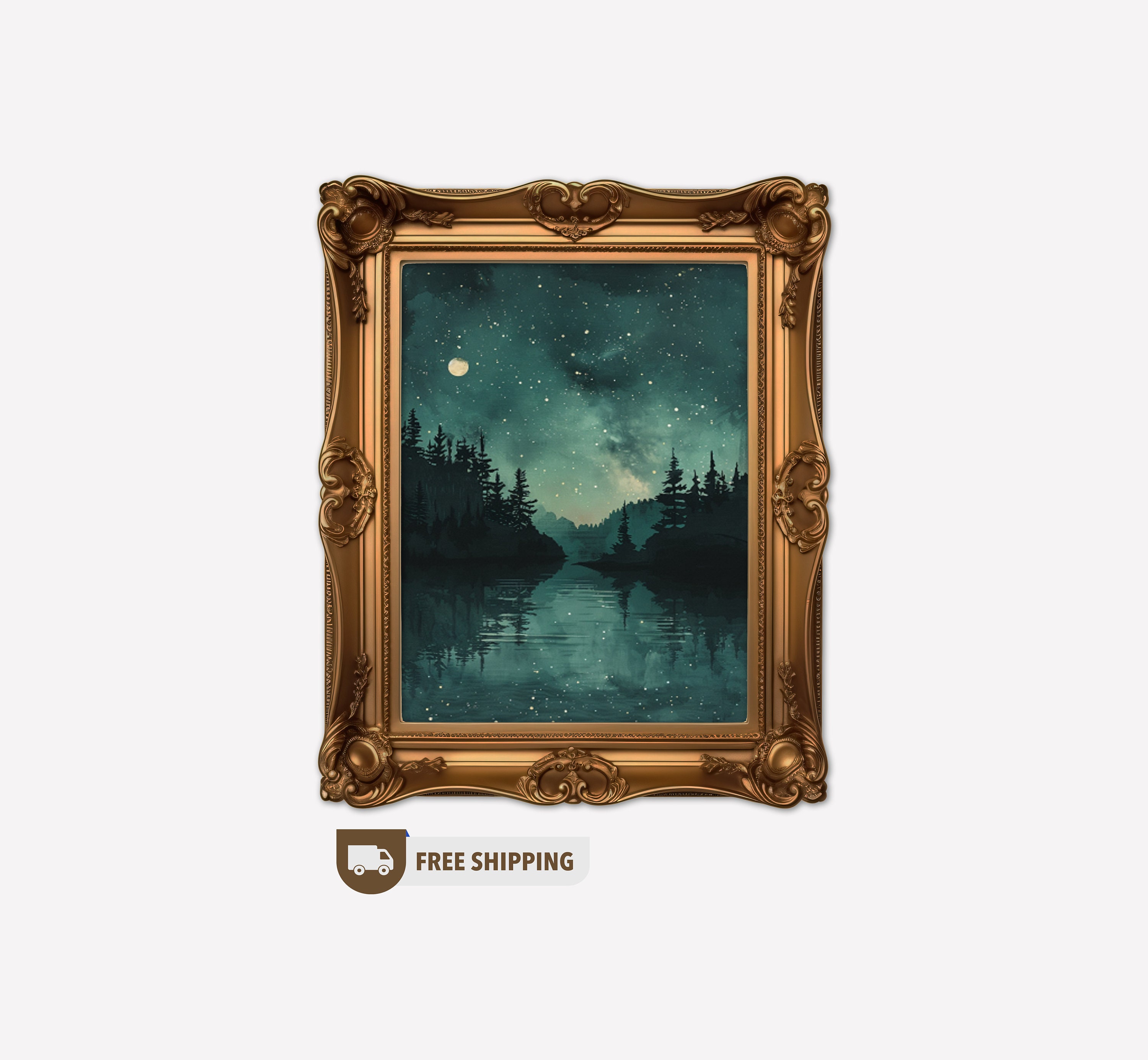 Dark Blue Gothic Night Bedroom Wall Decor, Starlight Wall Print ...