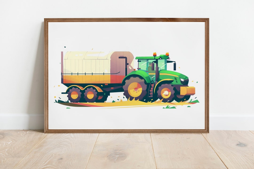 Tractor Vintage Artwork, Tractor Digital Print, Tractor Minimalistic ...