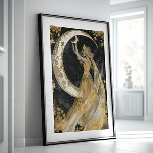 Moon Lady Art, Moon Shiny Sky, Moon Goddess Artwork, Celestial Moon ...