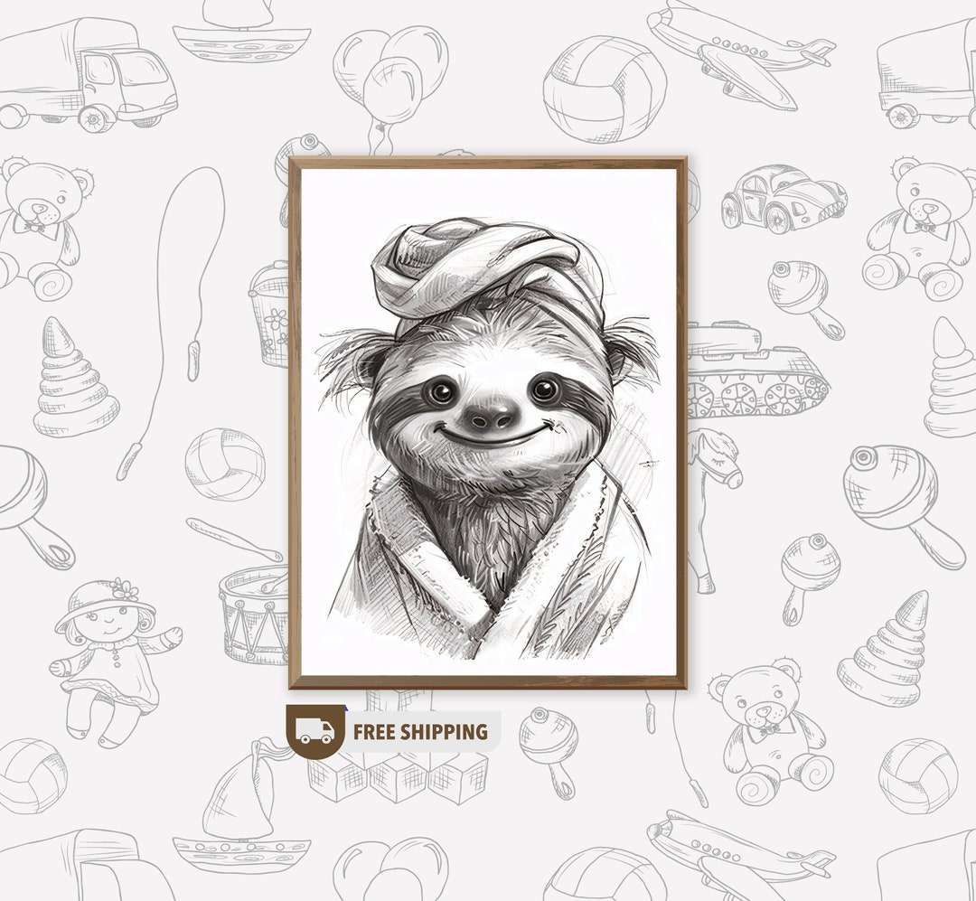 Funny Sloth Toilet Decor, Little Sloth Illustration, Cute Sloth ...