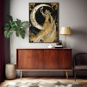 Moon Lady Art, Moon Shiny Sky, Moon Goddess Artwork, Celestial Moon ...