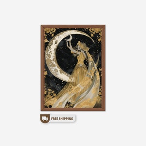 Moon Lady Art, Moon Shiny Sky, Moon Goddess Artwork, Celestial Moon ...