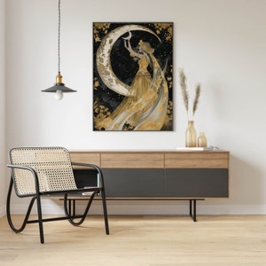 Moon Lady Art, Moon Shiny Sky, Moon Goddess Artwork, Celestial Moon ...