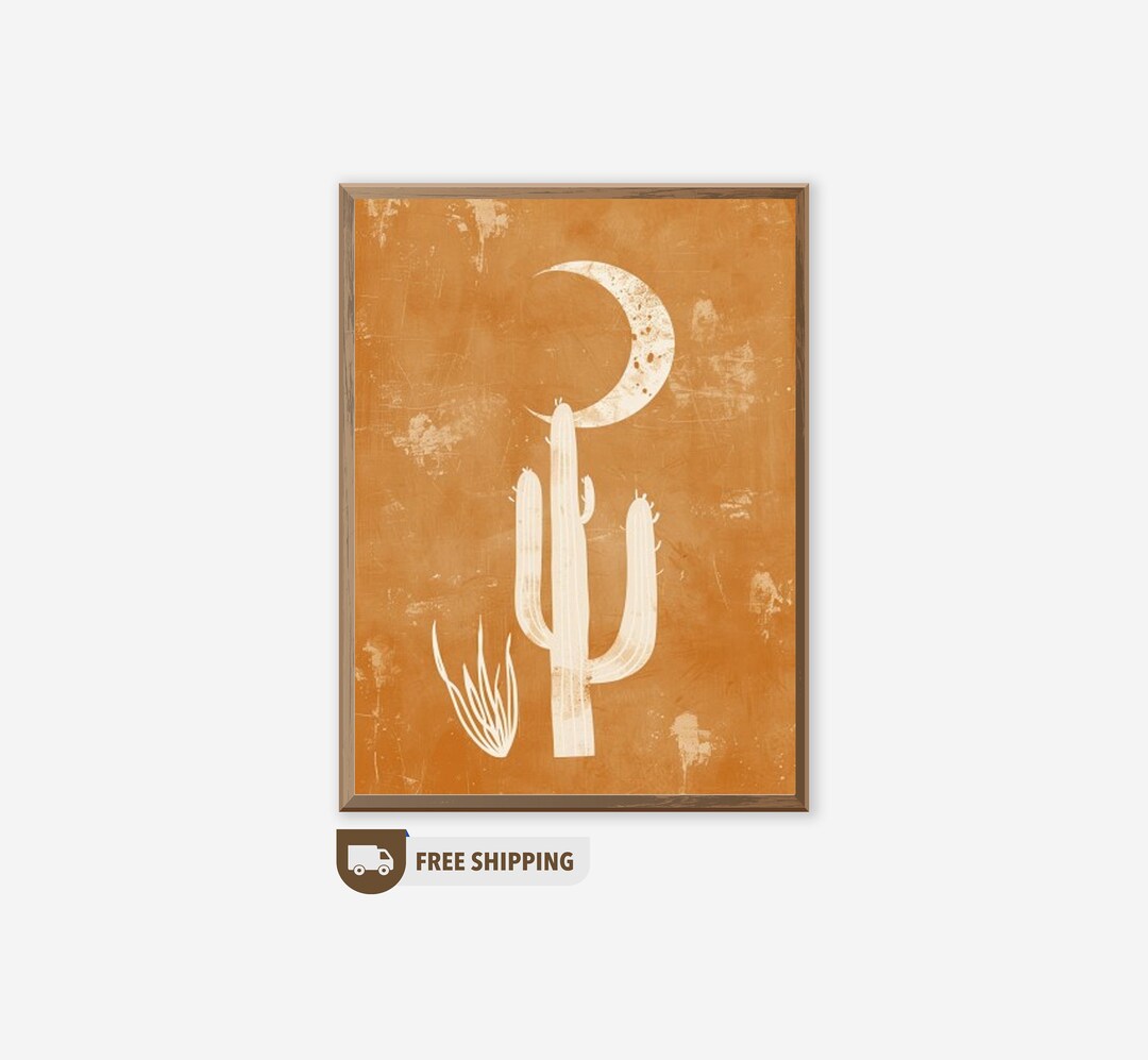 Neutral Vintage Western Cactus Wall Art, Desert Plant Digital Art Print ...