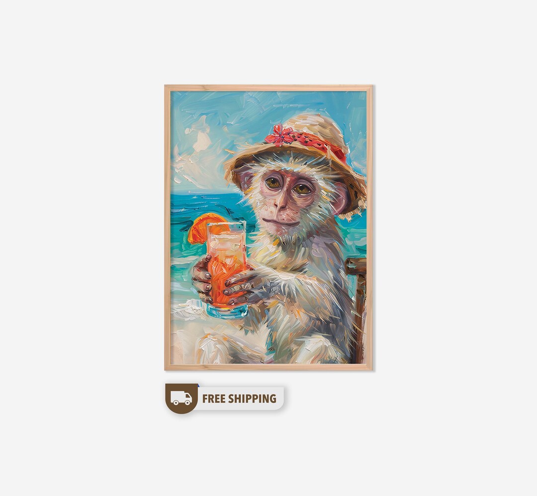 Retro Monkey Art, Monkey Digital Print, Monkey Printable Decor, Monkey ...