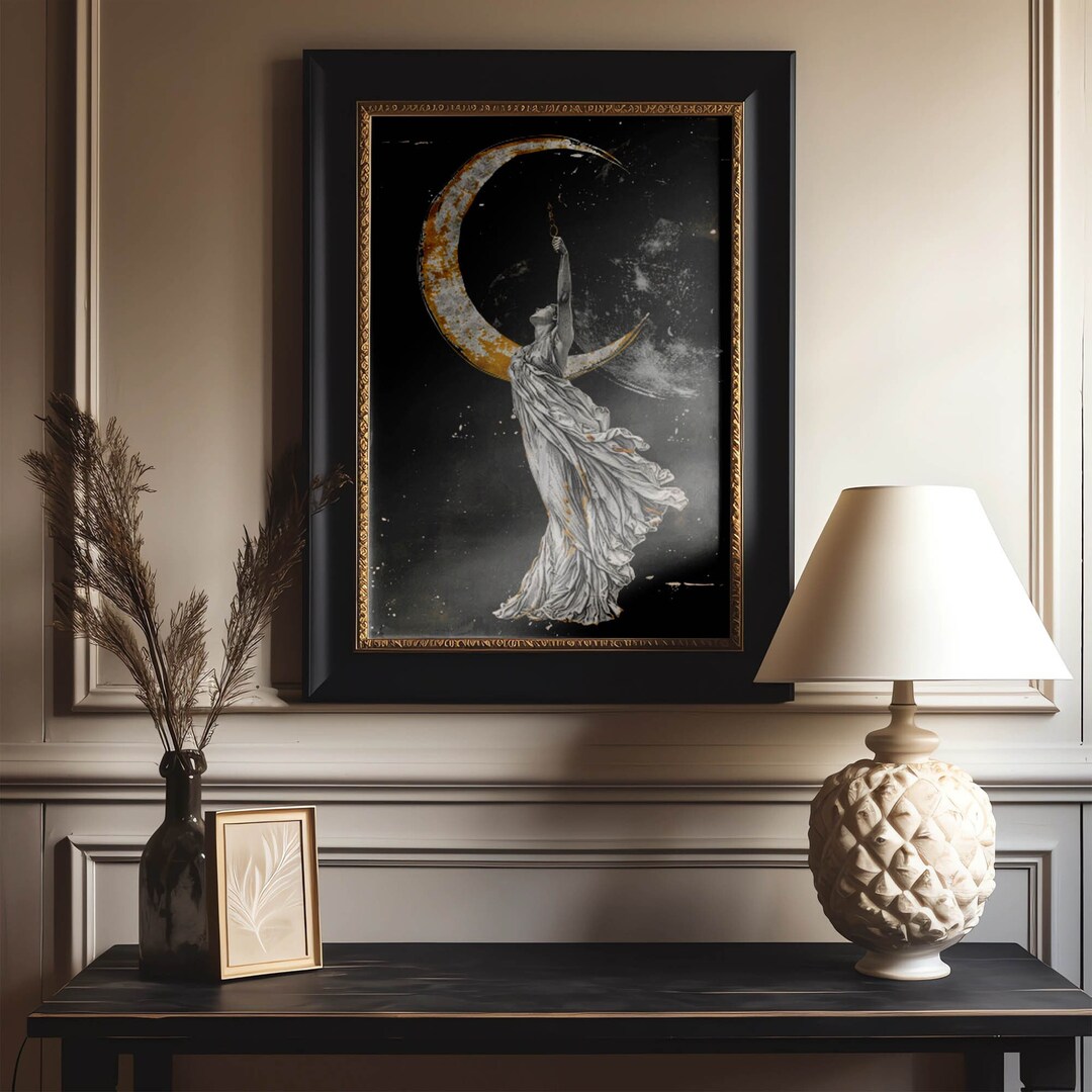 Moon Lady Poster, Moon Goddess Decor, Moon Digital Artwork, Lunar ...