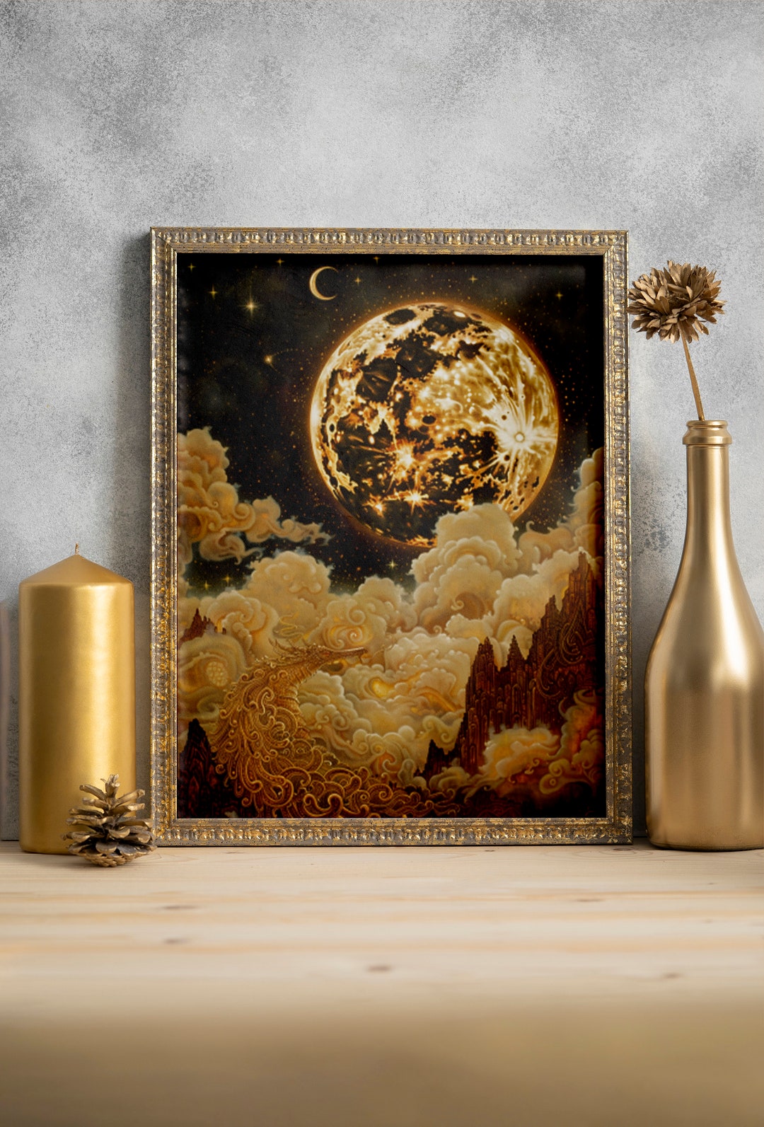 Moon Minimal Poster, Moon Digital Print, Moon Printable Artwork, Golden ...
