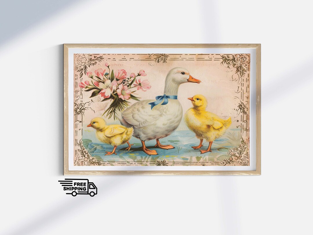 Trippy Duckling Art Print, Realistic Vintage Duck Digital Art, Animal ...