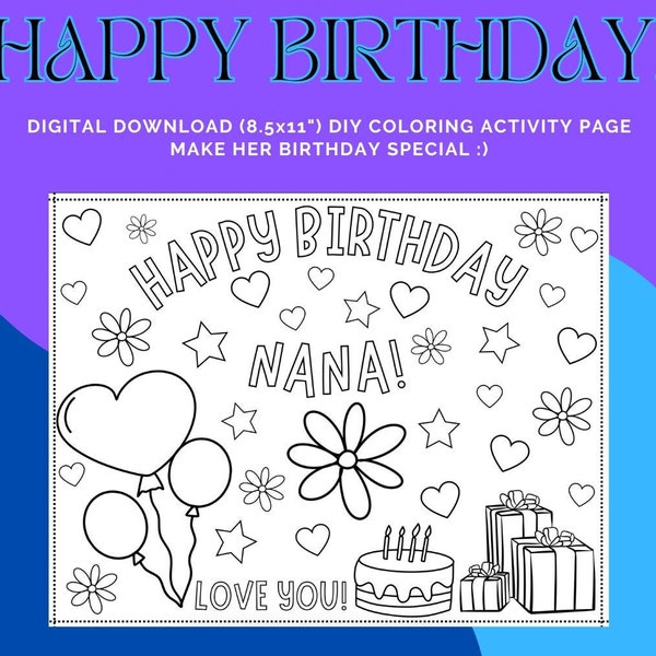 Nana Birthday Coloring Page - Etsy