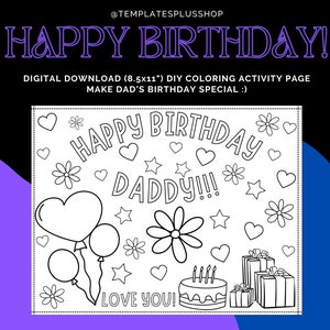 Happy Birthday Daddy Coloring Card: Printable Kids Activity for Dad's ...