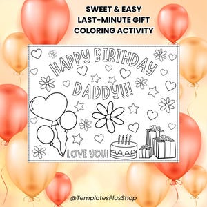 Happy Birthday Daddy Coloring Card: Printable Kids Activity for Dad's ...