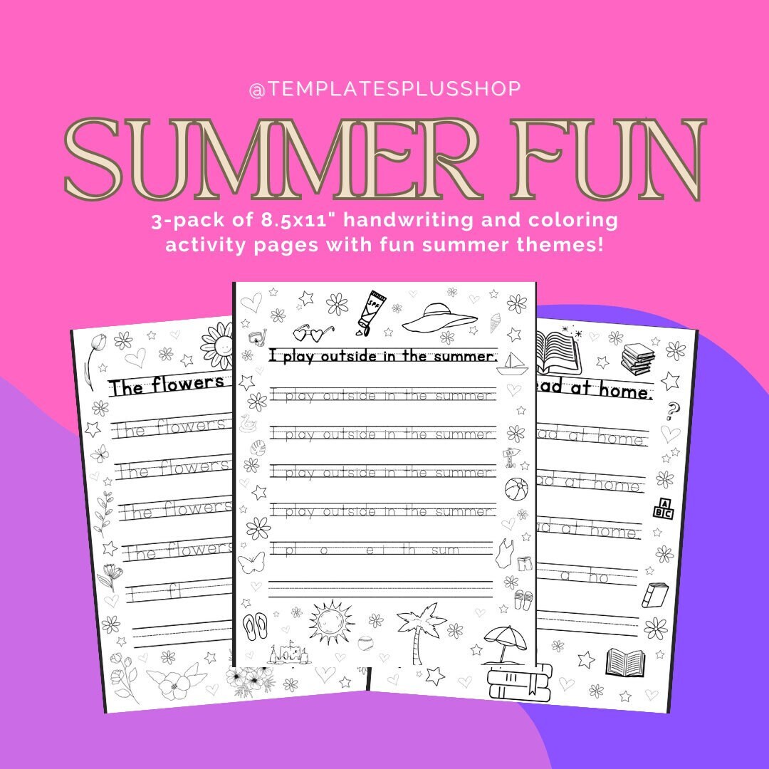 Summer Coloring and Handwriting Practice Sheets Bundle: Flowers ...