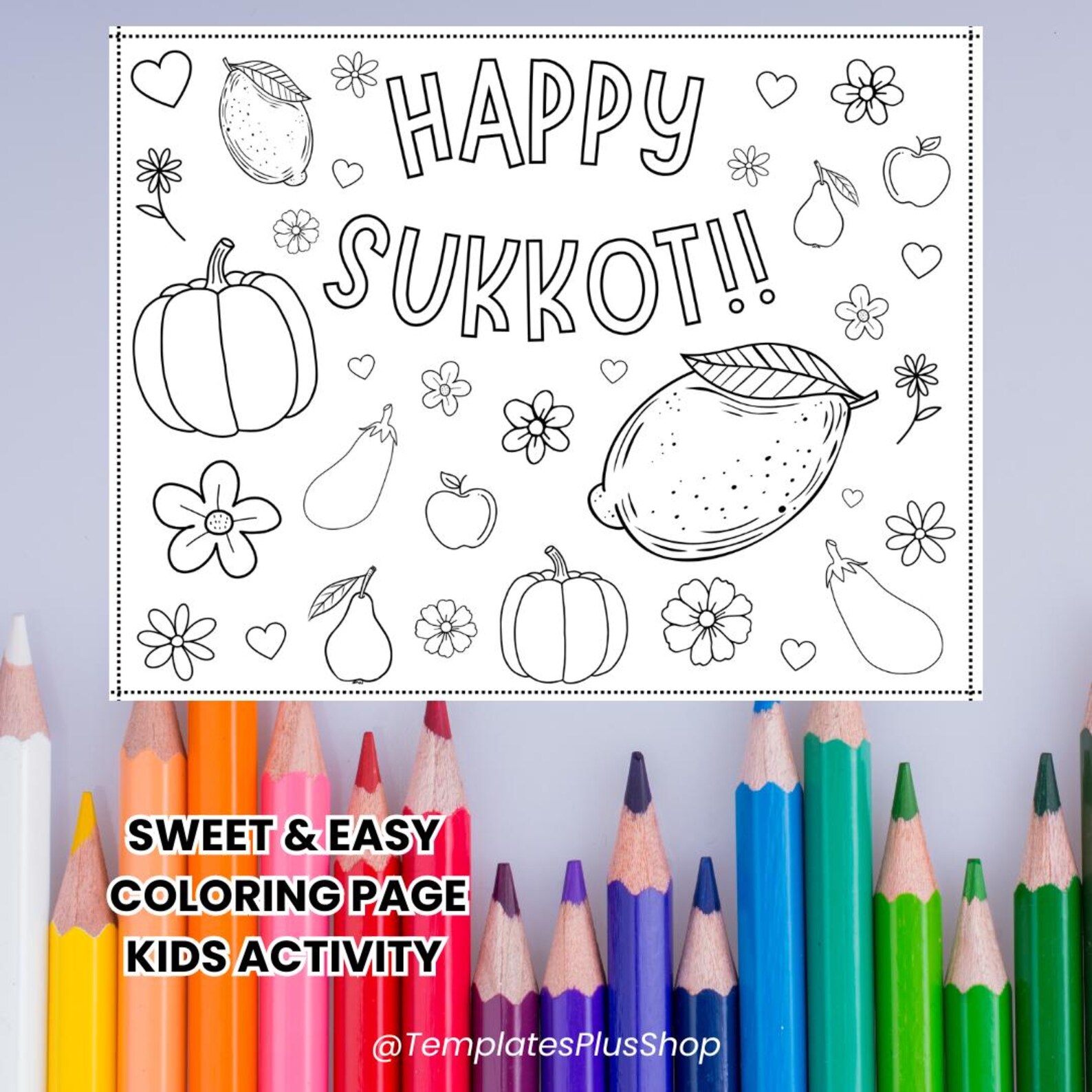Simple Sukkot Harvest Festival Printable Coloring Page for Kids - Etsy