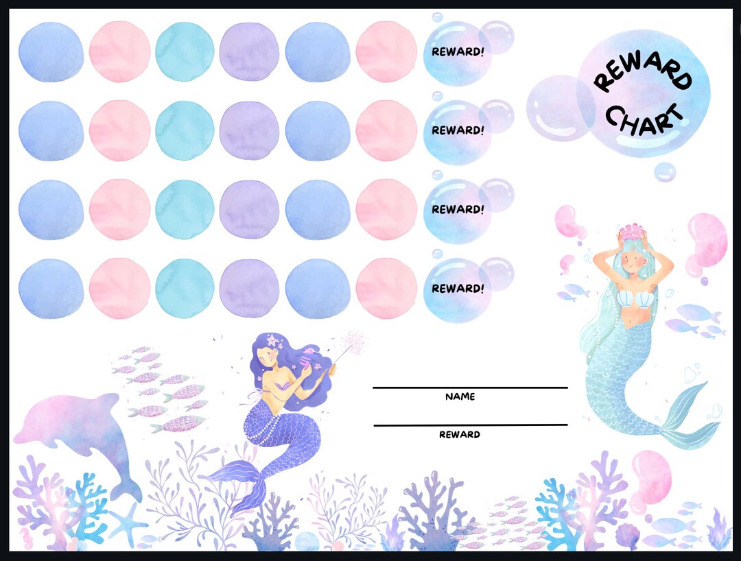 KIDS REWARD CHART Mermaids Magical Under the Sea Printable Rewards ...