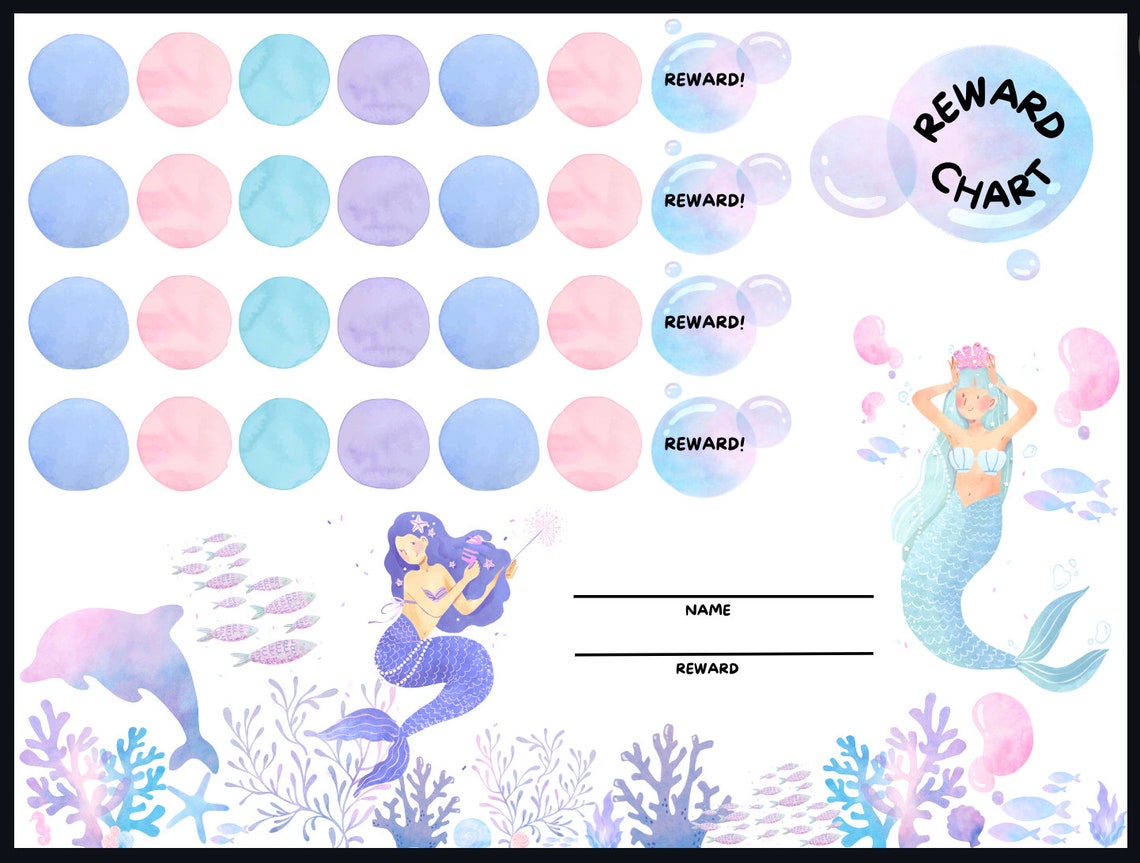 KIDS REWARD CHART Mermaids Magical Under the Sea Printable Rewards ...