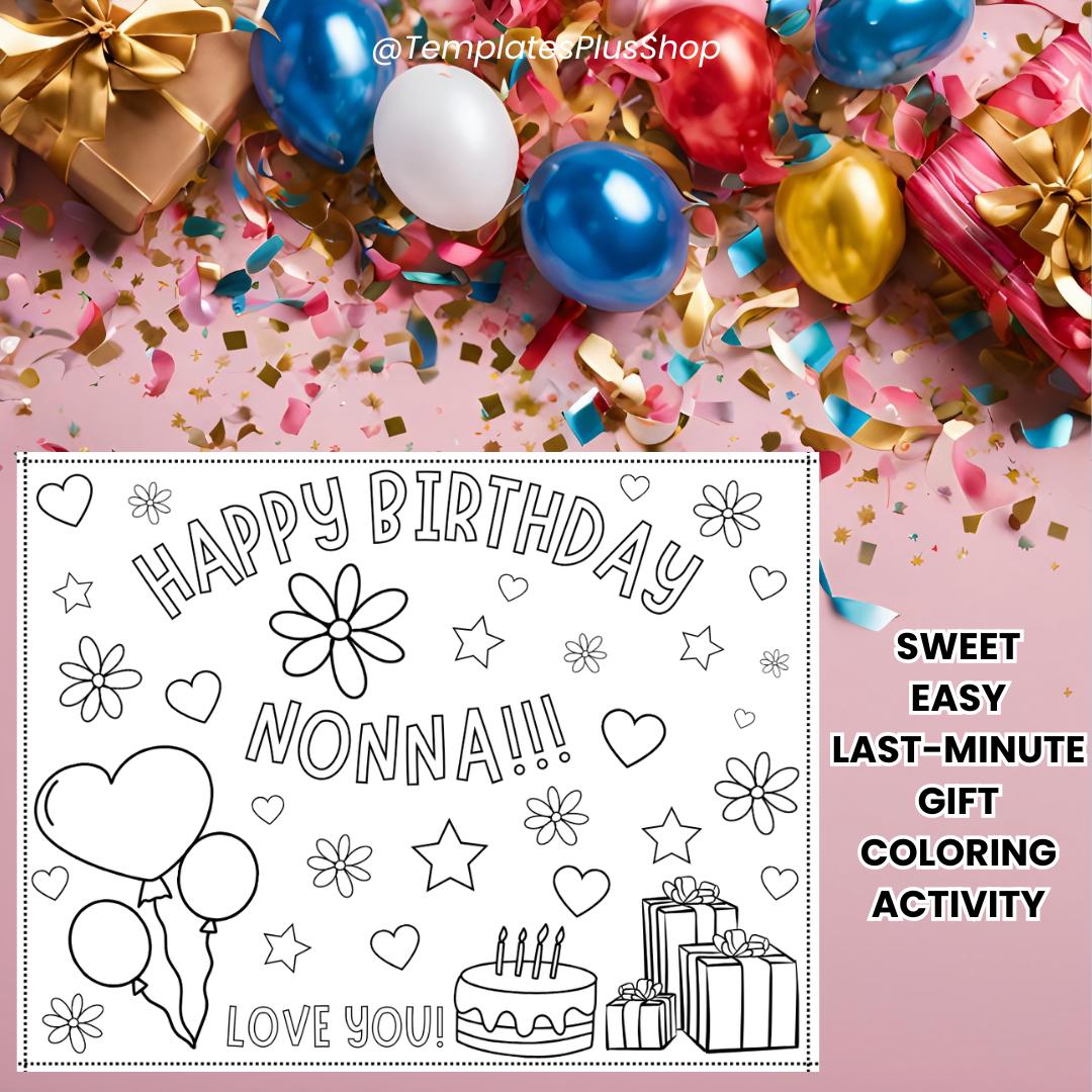 Last-minute Easy Gift Happy Birthday Nonna Coloring Page Printable Kids ...