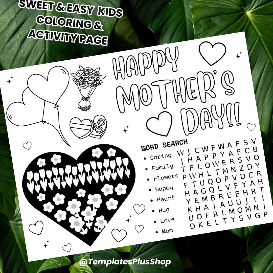 MOTHER'S DAY Kids Coloring Card | Last-minute Easy Gift Activity ...