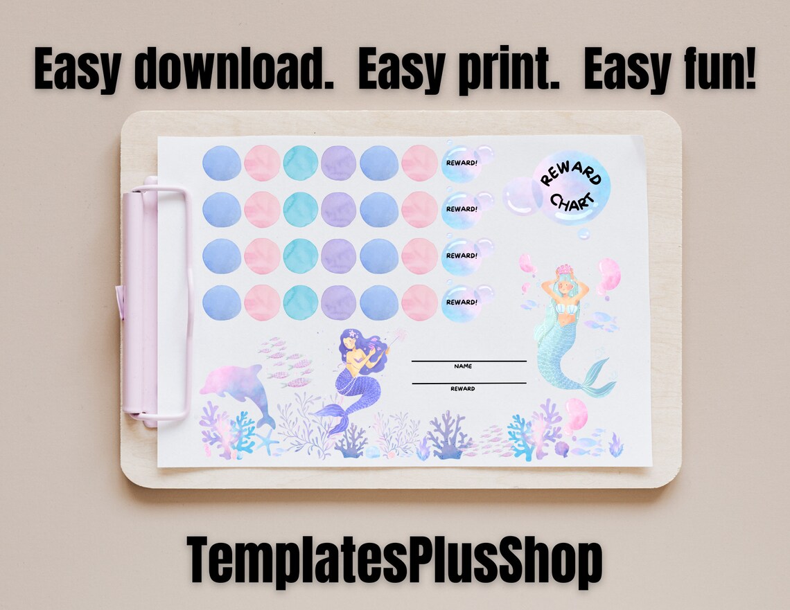 KIDS REWARD CHART Mermaids Magical Under the Sea Printable Rewards ...
