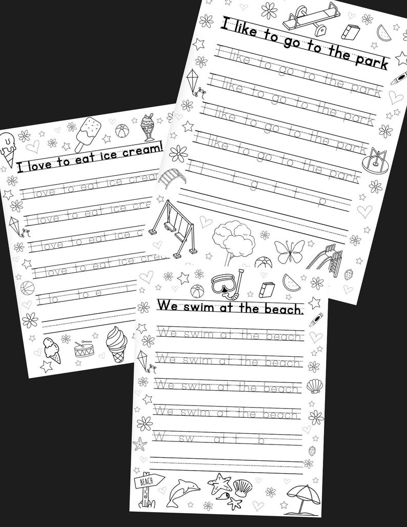 Summer Coloring and Handwriting Practice Sheets Bundle: Beach, Ice ...