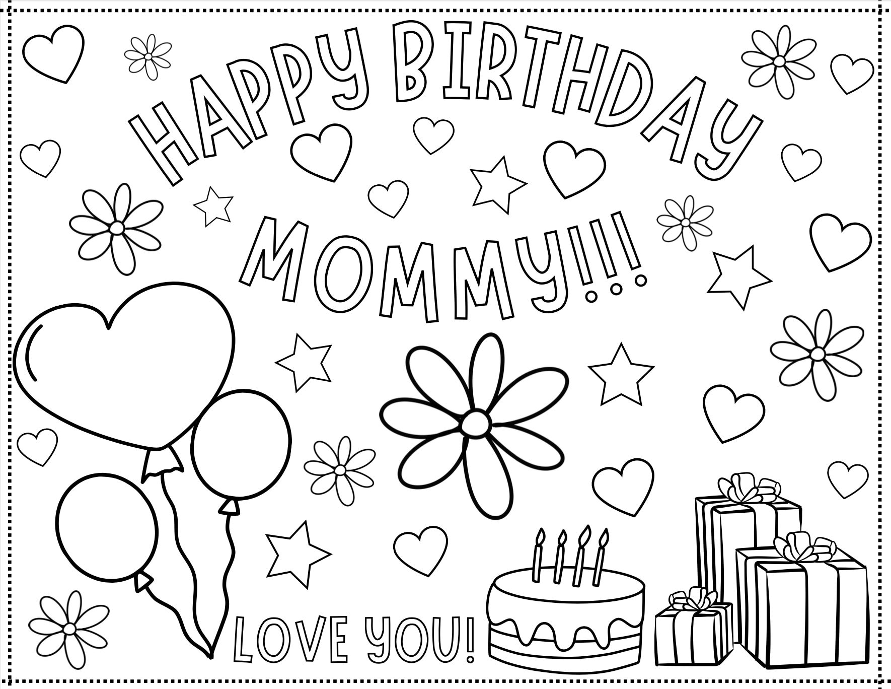 Happy Birthday Mommy Coloring Page: Kids Activity Card (digital ...