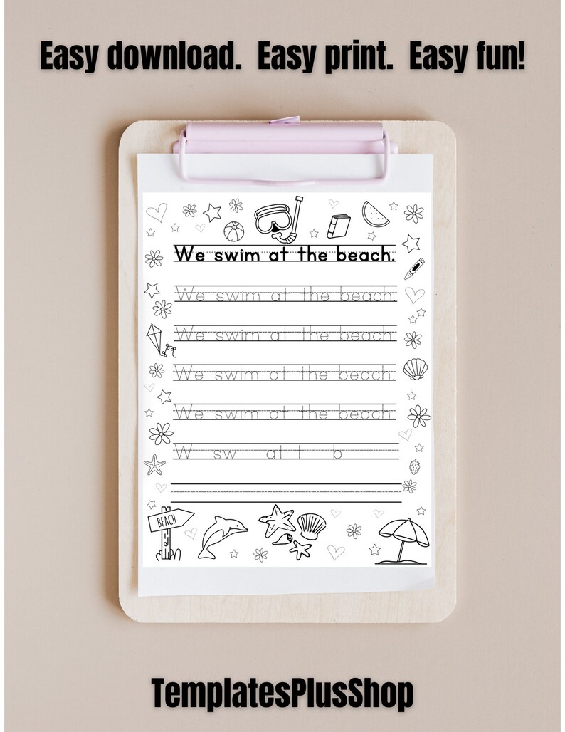 Summer Coloring and Handwriting Practice Sheets Bundle: Beach, Ice ...