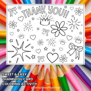 Thank You Card Coloring Page Kids Craft Activity Printable Gift Art ...