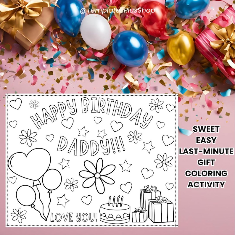 Happy Birthday Daddy Coloring Card: Printable Kids Activity for Dad's ...