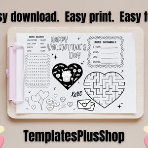 Valentine's Day Activity Page for Kids Coloring Page Word Search ...